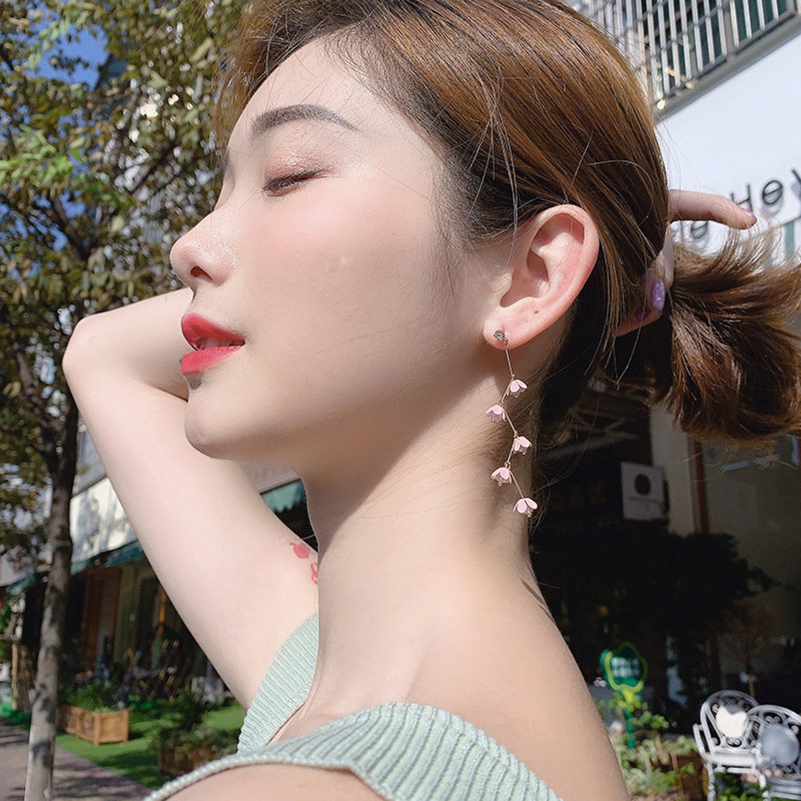 Geometric Earring, Korean Style Earring, Dangle Earring, Flower Earring ...