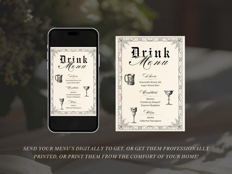 Medieval Drink Menu Monochromatic Black and White Victorian Template ...