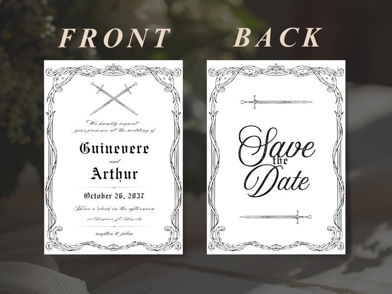 HAND-DRAWN Medieval Fantasy Swords Save the Date Wedding Invitation 5x7 ...