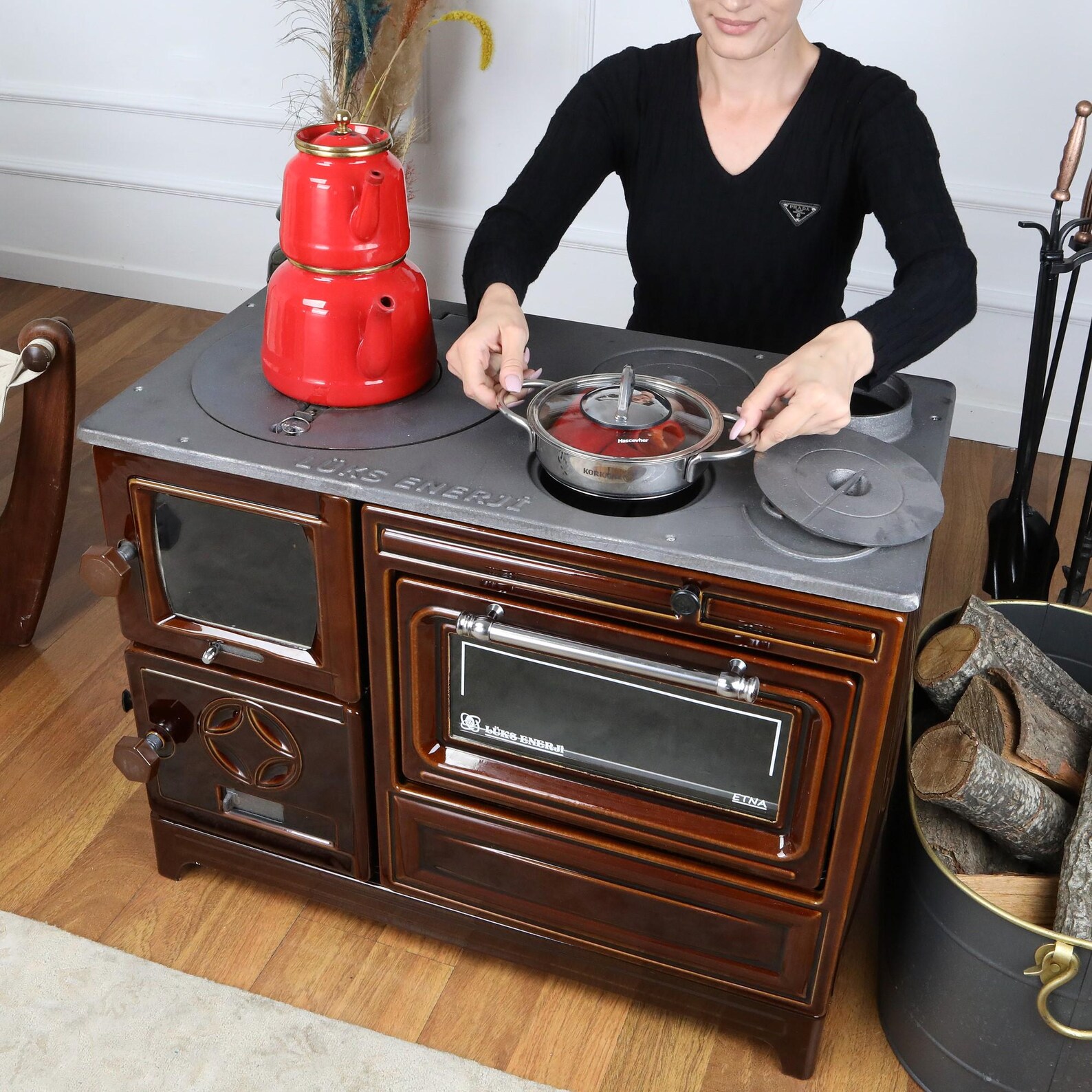 Enameled Cast Iron Wood Burning Stove With Oven - Coal Cooker - Etsy