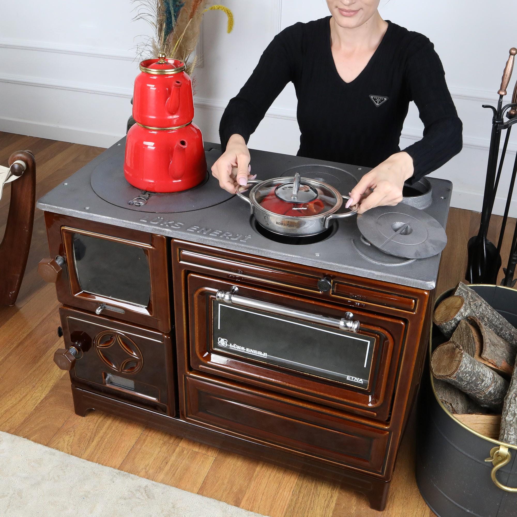 Enameled Cast Iron Wood Burning Stove With Oven - Coal Cooker - Etsy