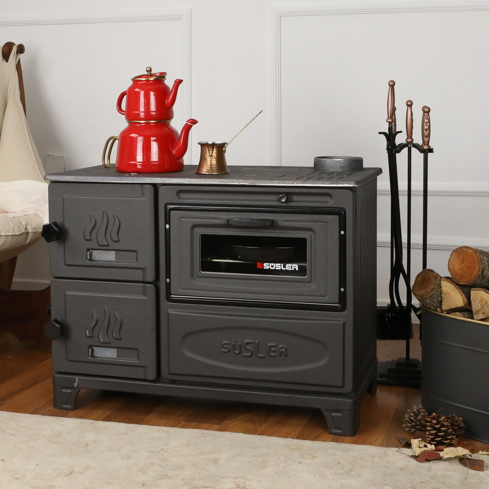 Modern Matte Black Cooker Stove: Wood & Coal Burning Oven - Etsy