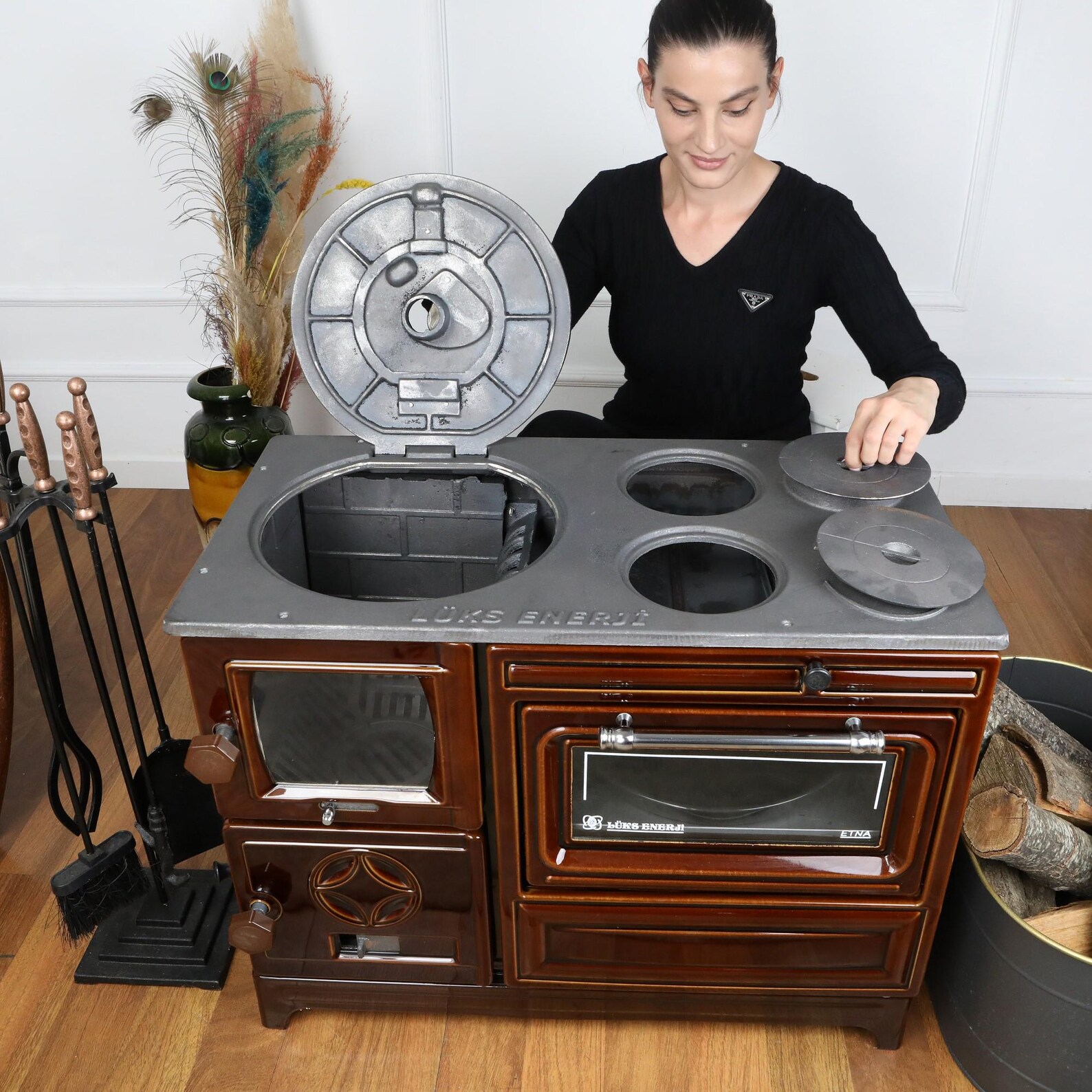 Enameled Cast Iron Wood Burning Stove With Oven - Coal Cooker - Etsy