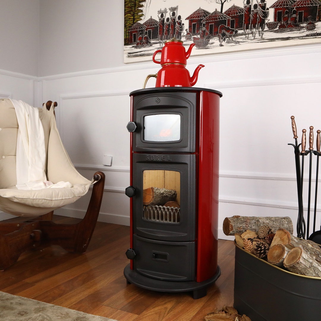 Maroon Cast Iron Fireplace Stove With Oven: Indoor/outdoor Wood & Coal ...