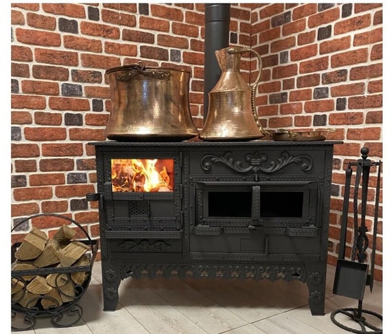 Large Cast Iron Wood Burning Stove And Oven Large Front Glass Cast