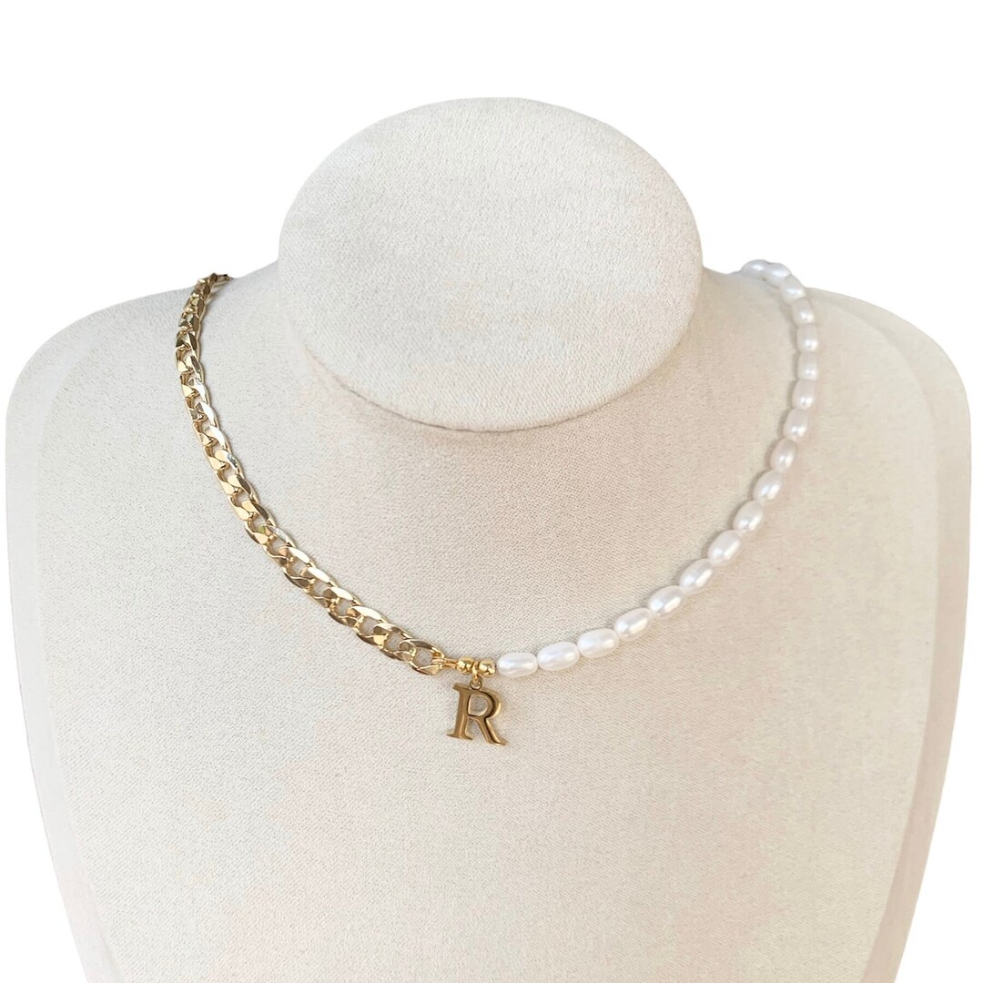 Mean Girls Necklace With Initial, Half Pearl Half Chain Necklace ...