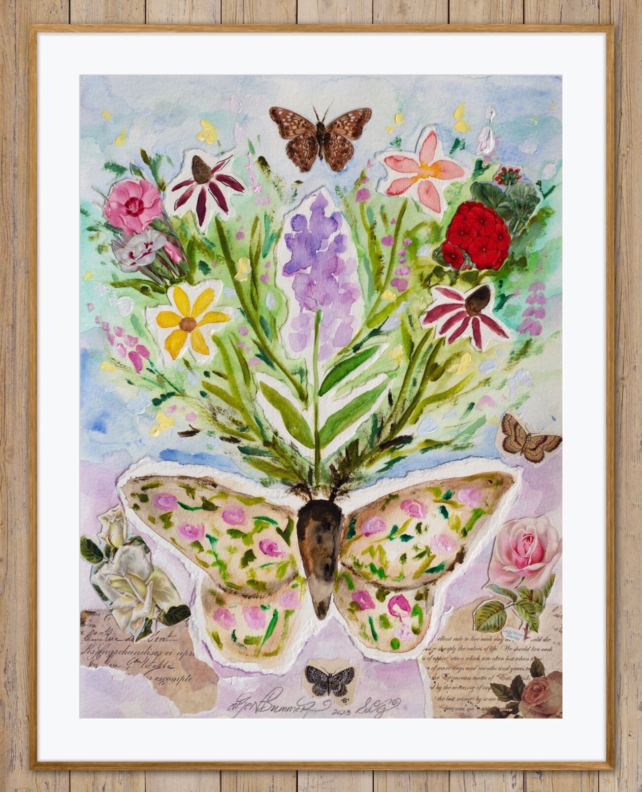 Butterfly Collage Giclée Fine Art Print Mixed Media Watercolor Painting ...