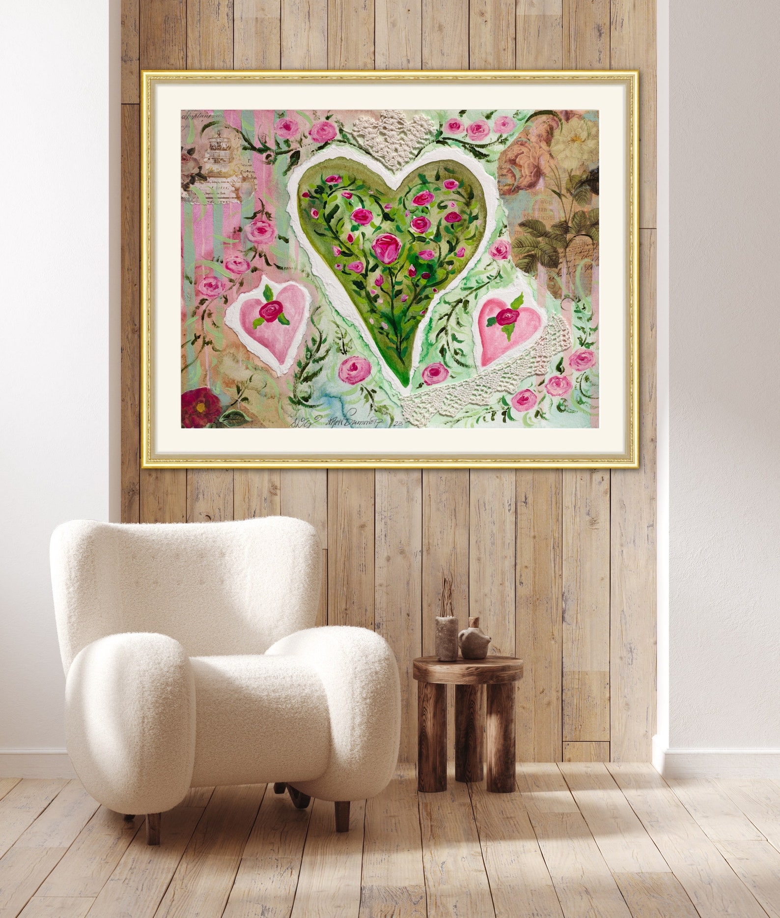 Victorian Hearts Giclée Folk Art Print of Original Mixed Media Painting ...