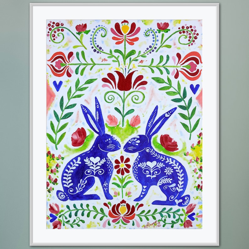 Scandinavian Rabbits Giclée Fine Folk Art Print of Original - Etsy