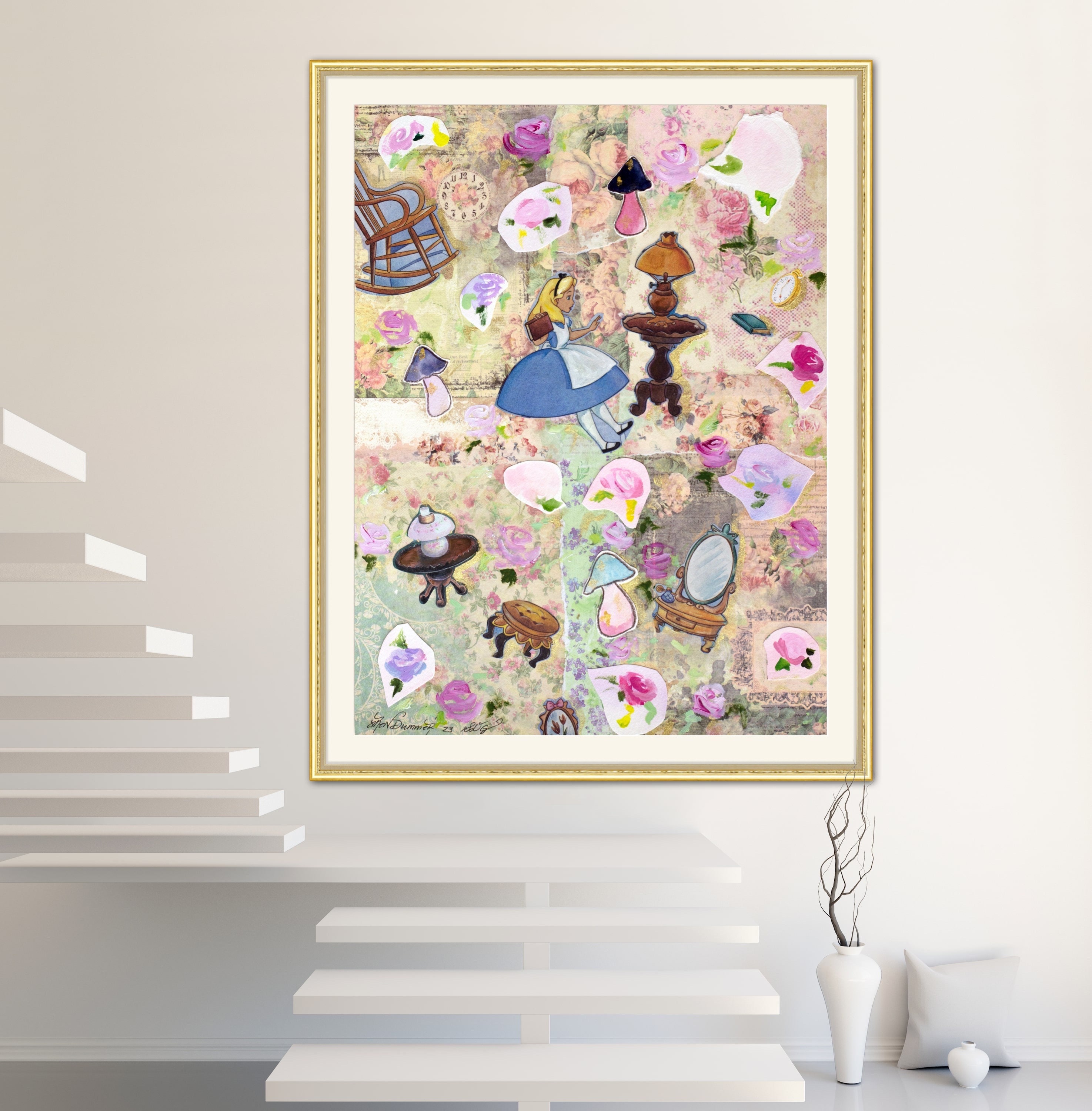 Falling Down Rabbit Hole Giclée Fine Art Print of Mixed Media Collage ...