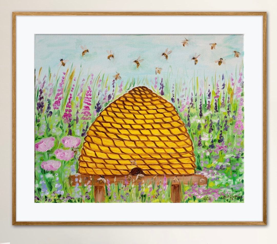 Bee Skep Beehive Giclée Fine Art Print of Original Oil Painting Flower ...