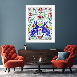Scandinavian Rabbits Giclée Fine Folk Art Print of Original Oil ...