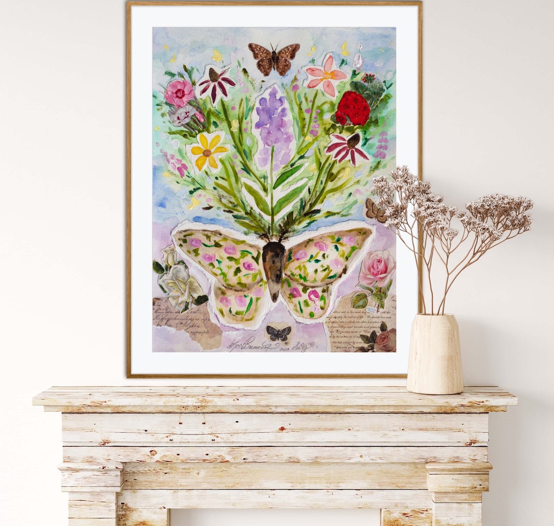 Butterfly Collage Giclée Fine Art Print Mixed Media Watercolor Painting ...