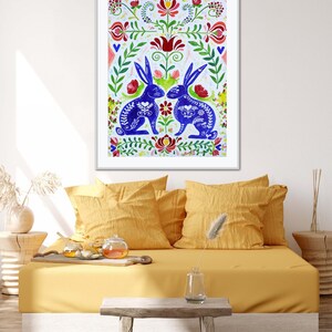 Scandinavian Rabbits Giclée Fine Folk Art Print of Original Oil ...