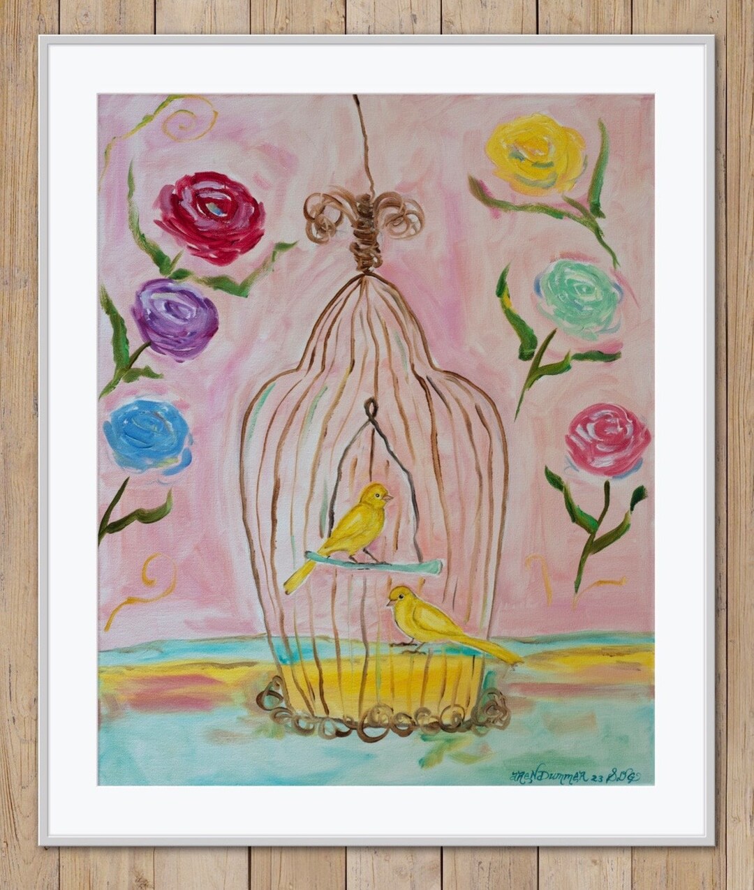 Caged Canaries Giclée Fine Art Print Oil Painting Whimsical Abstract ...