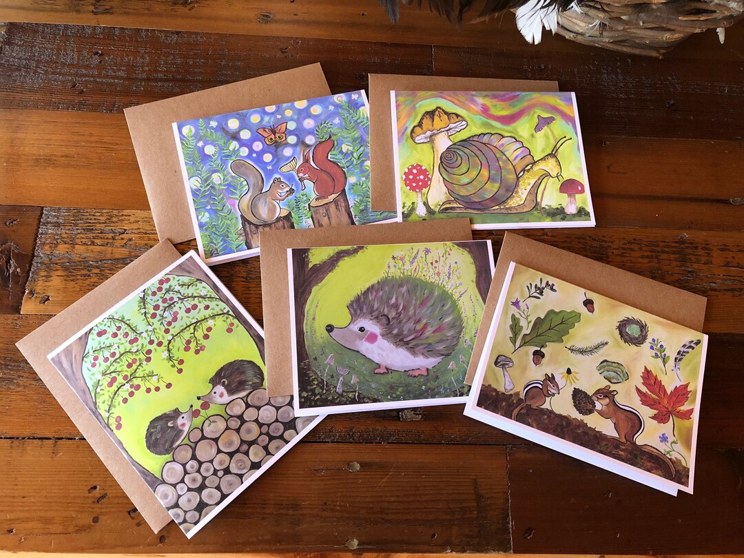 Woodland Critters 5 Pack Blank Greeting Cards in Art Print of Original ...