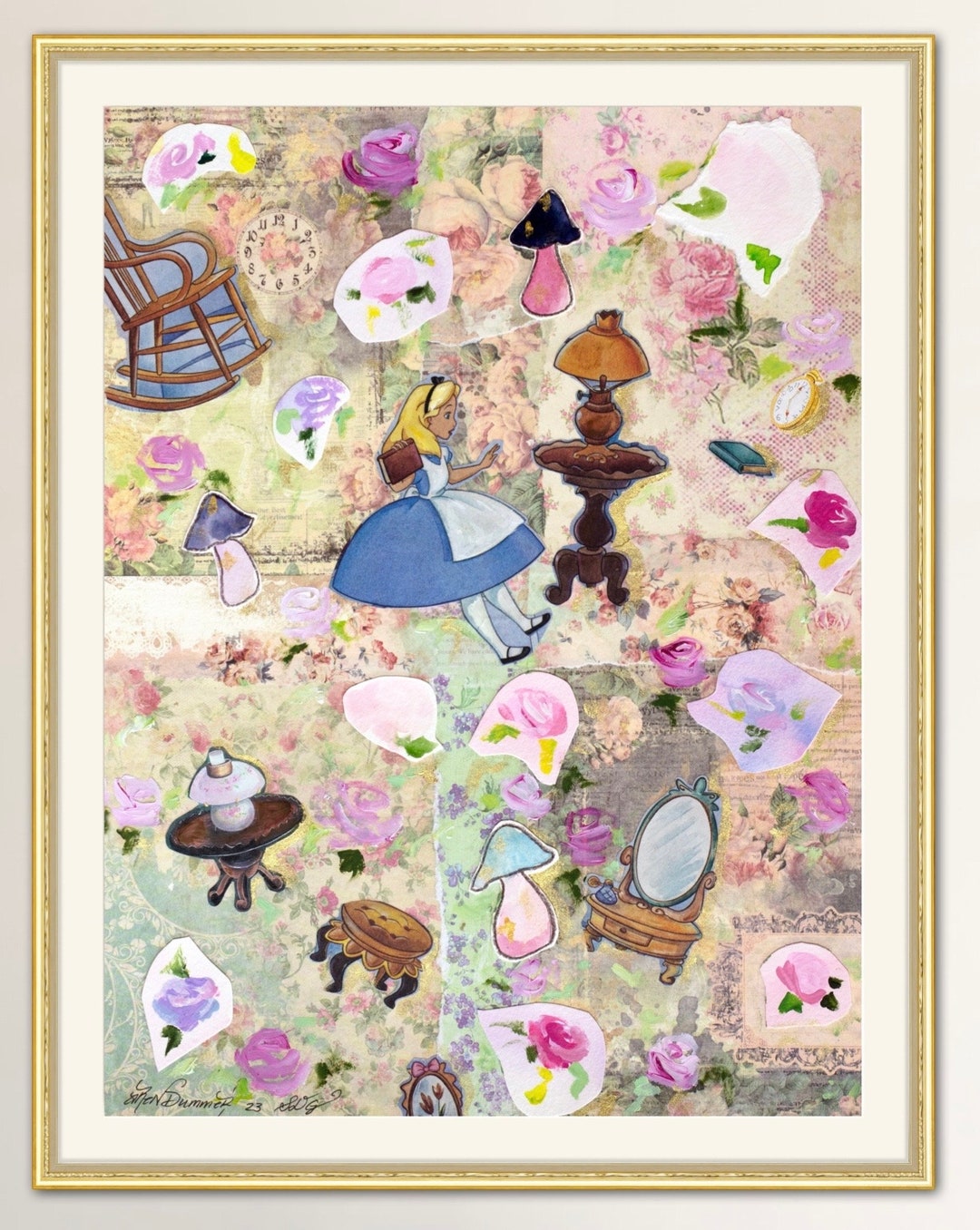 Falling Down Rabbit Hole Giclée Fine Art Print of Mixed Media Collage ...