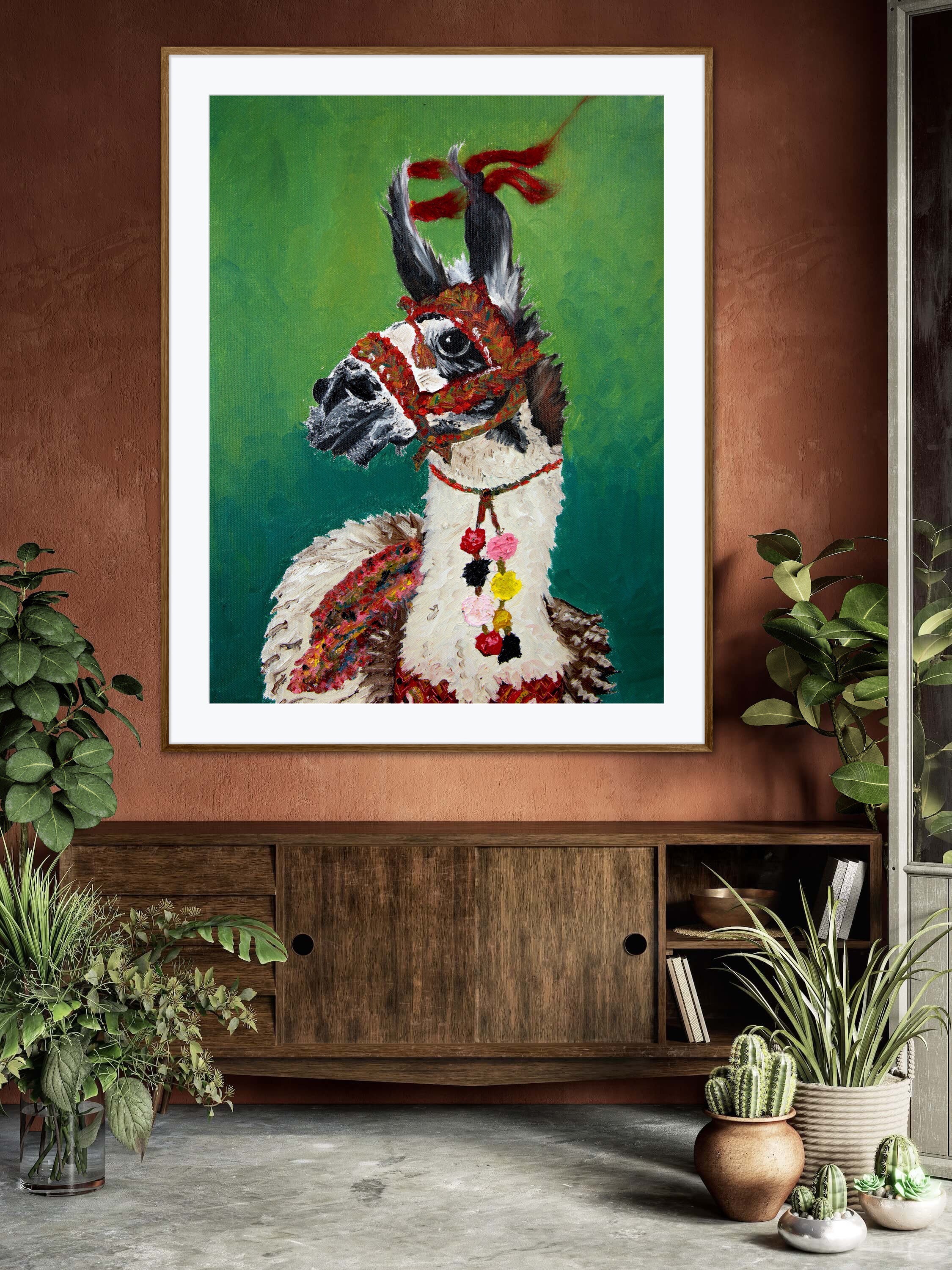 Peruvian Llama Pom Pom Tassels Fine Art Print of Oil Painting, Alpaca ...
