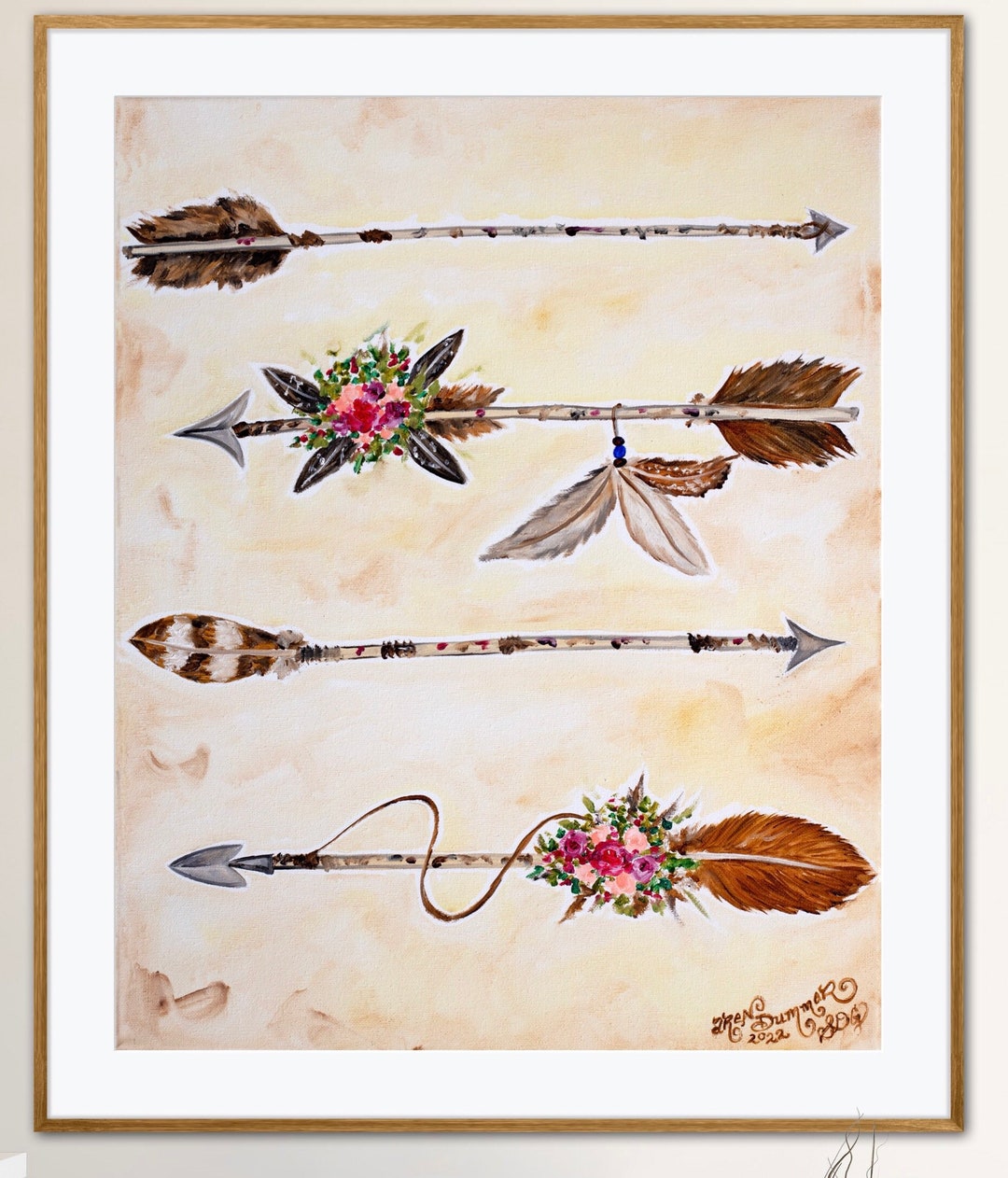 Indian Arrows Giclée Fine Art Print of Oil Painting Boho Feathers ...