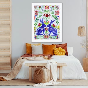 Scandinavian Rabbits Giclée Fine Folk Art Print of Original Oil ...