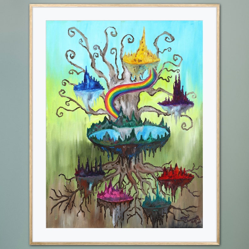 Yggdrasil World Tree Giclée Art Print of Oil Painting Colorful Tree of ...