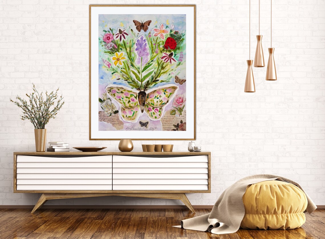 Butterfly Collage Giclée Fine Art Print Mixed Media Watercolor Painting ...