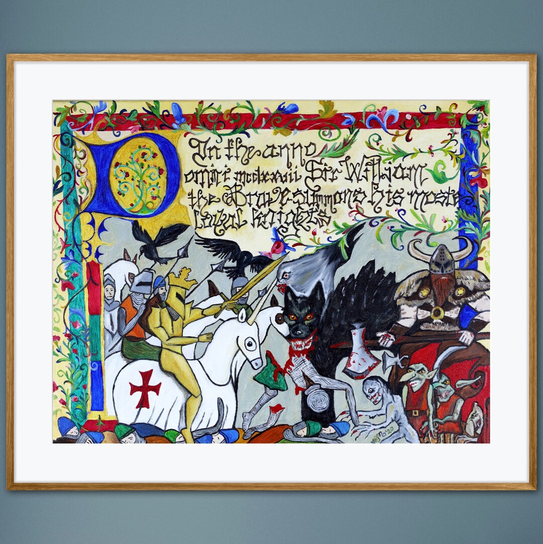 Medieval War Scene Illuminated Manuscript Art Print of Oil Painting ...