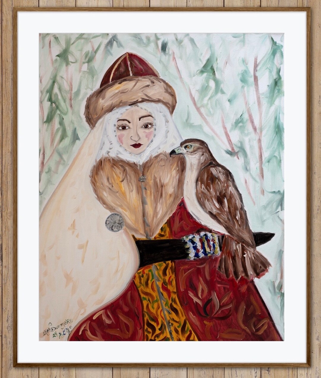 Russian With Hawk Giclée Fine Art Print of Oil Painting Whimsical ...