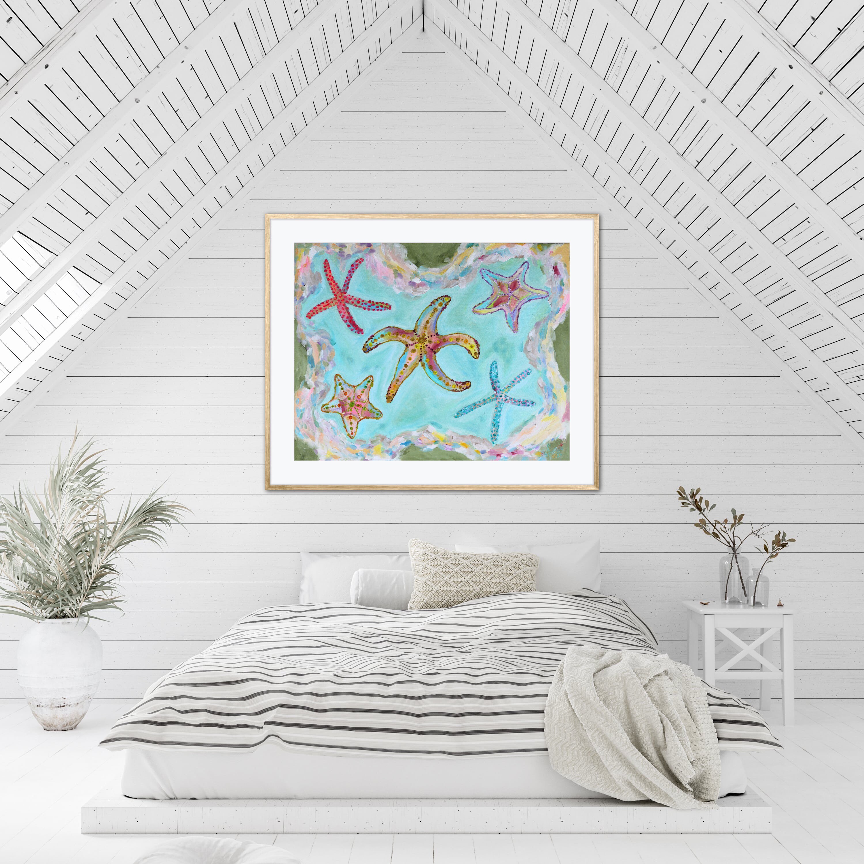 Starfish Tide Pool Fine Art Print Oil Painting Whimsical Colorful Ocean ...