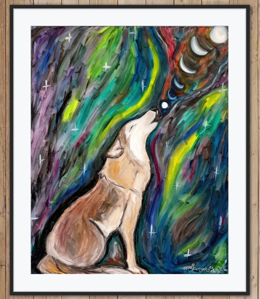 Aurora Borealis Wolf Giclée Fine Art Print Oil Painting Whimsical ...