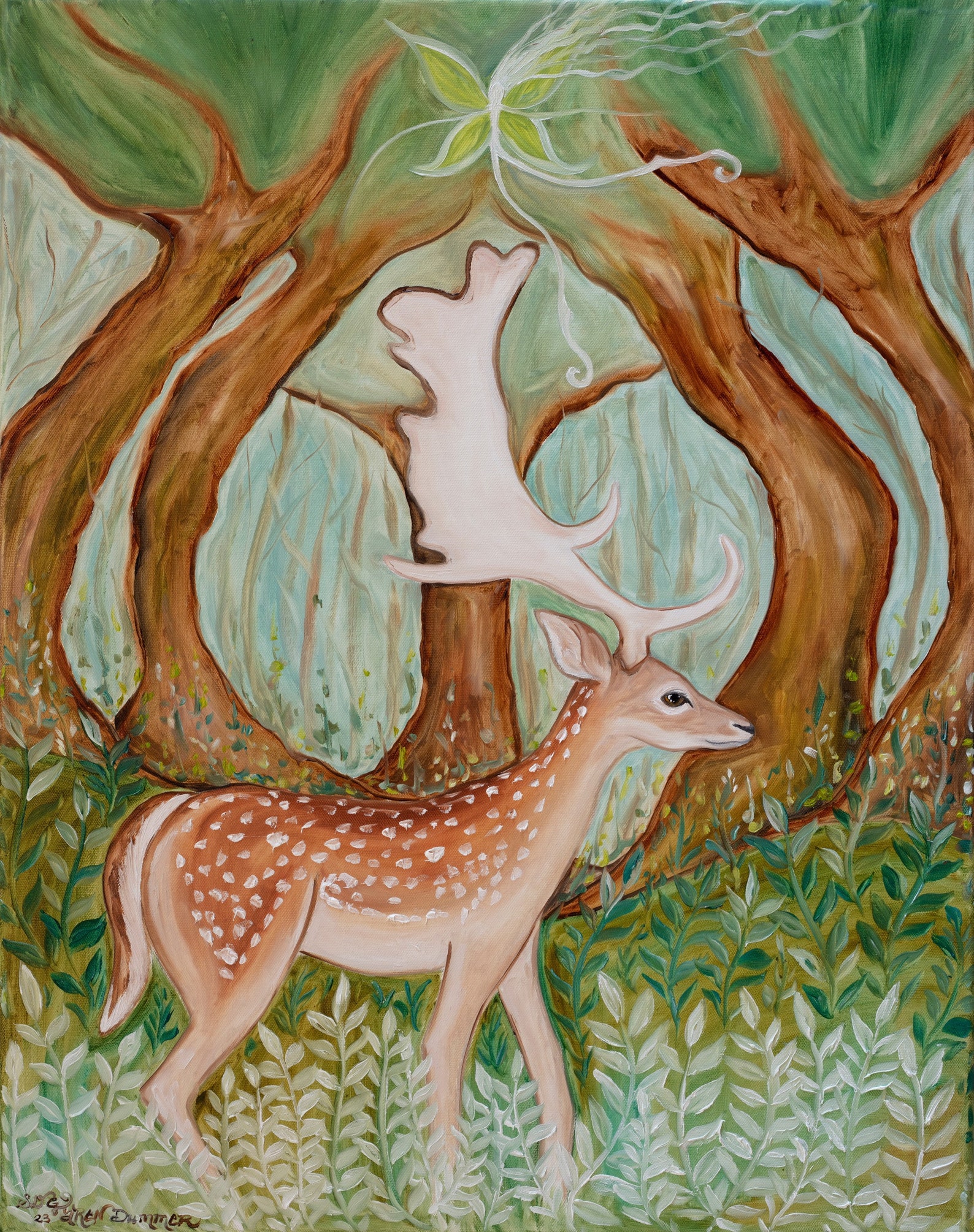 Fallow Deer Giclée Fine Art Print Oil Painting Abstract Whimsical ...