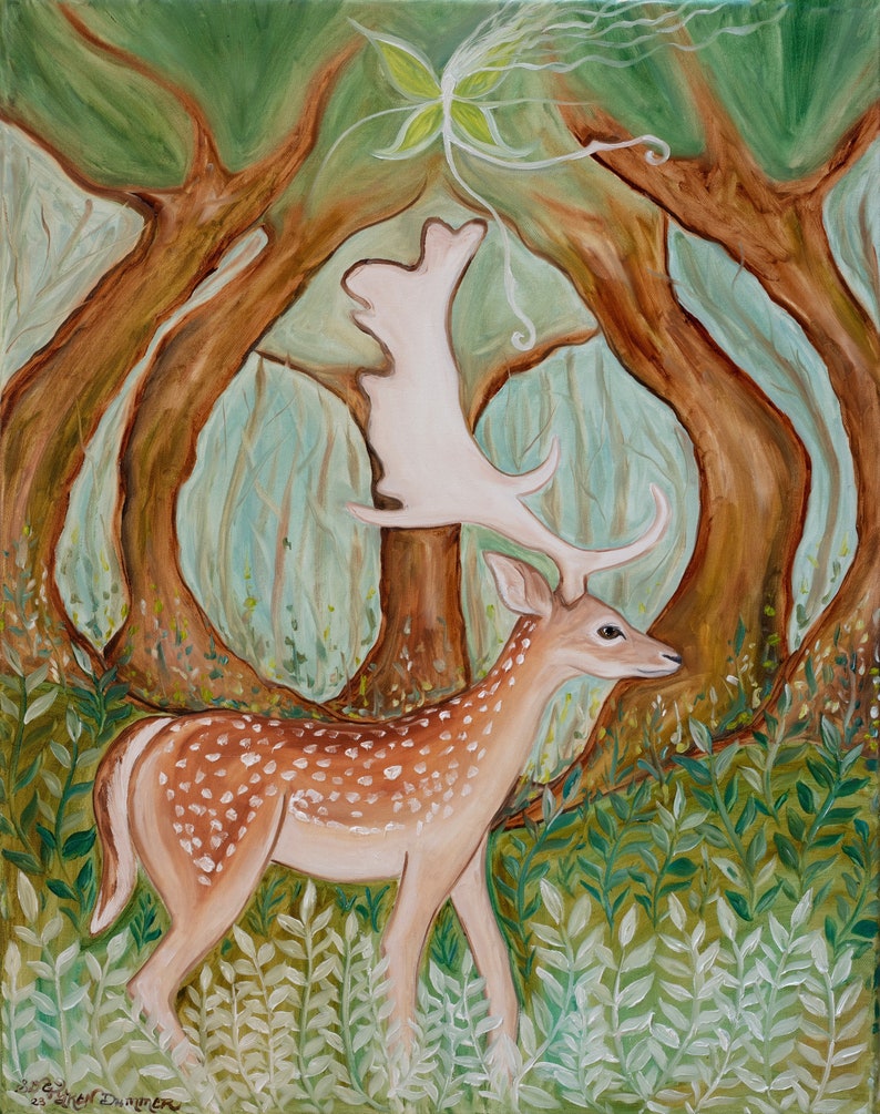 Fallow Deer Giclée Fine Art Print Oil Painting Abstract Whimsical ...