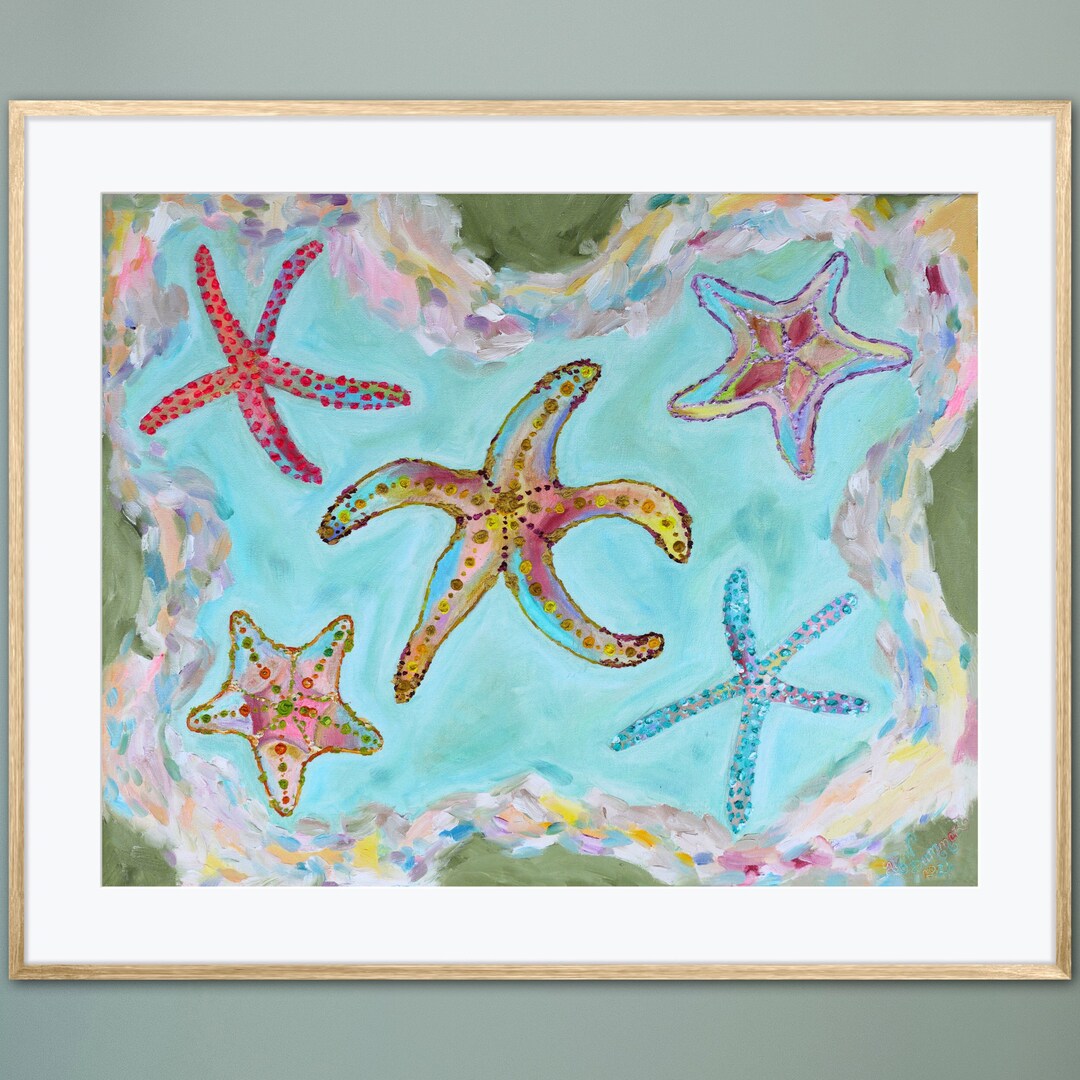 Starfish Tide Pool Fine Art Print Oil Painting Whimsical Colorful Ocean ...