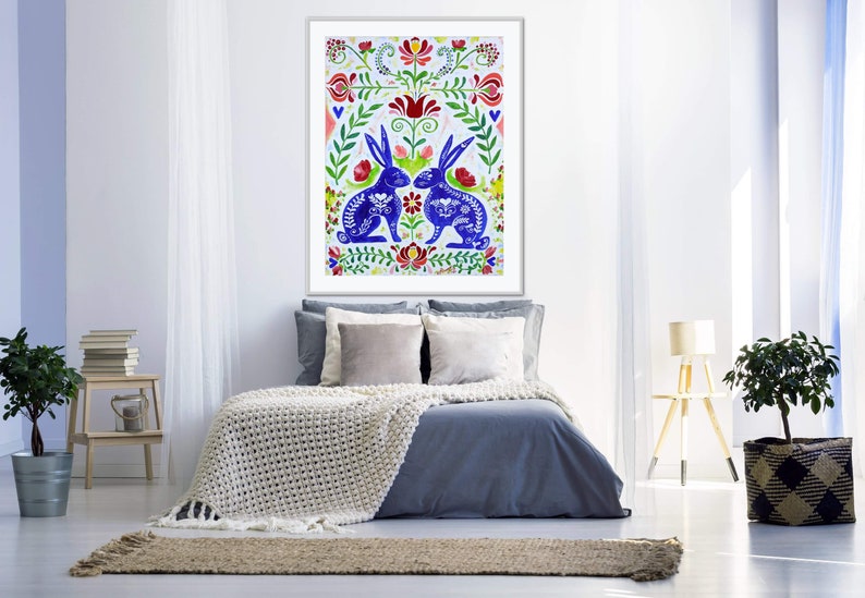 Scandinavian Rabbits Giclée Fine Folk Art Print of Original - Etsy