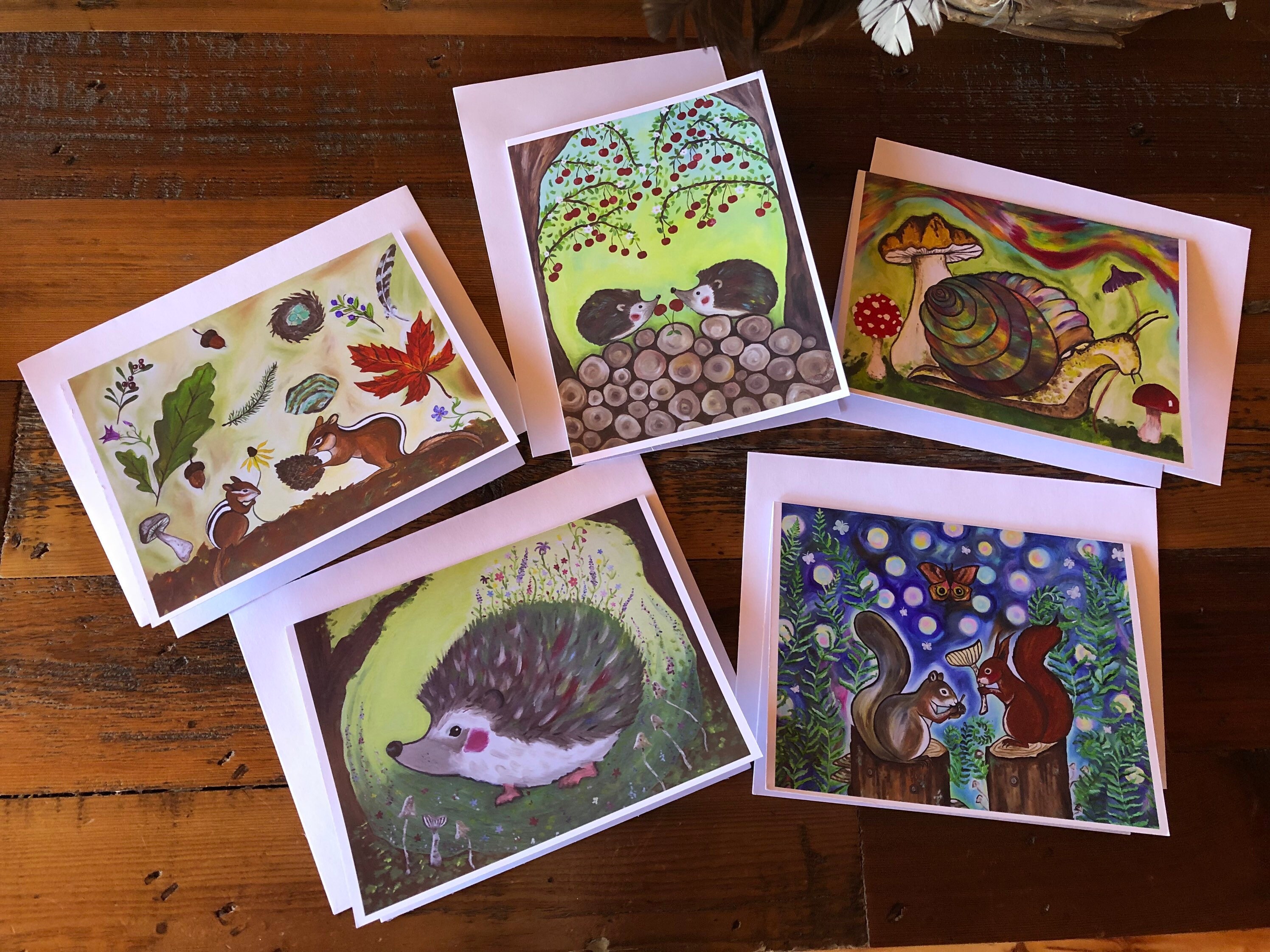 Woodland Critters 5 Pack Blank Greeting Cards in Art Print of Original ...
