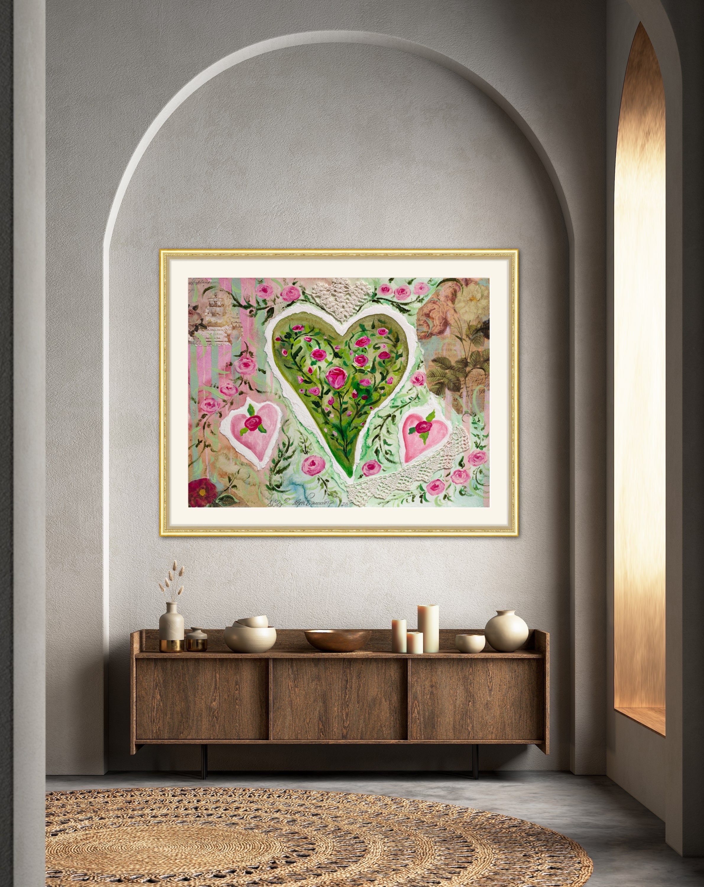 Victorian Hearts Giclée Folk Art Print of Original Mixed Media Painting ...