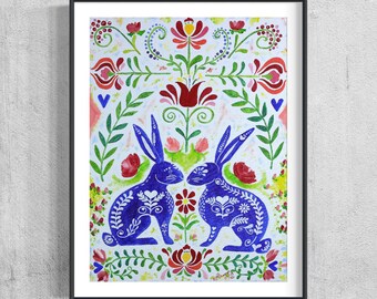 Folk Art Rabbits - Etsy