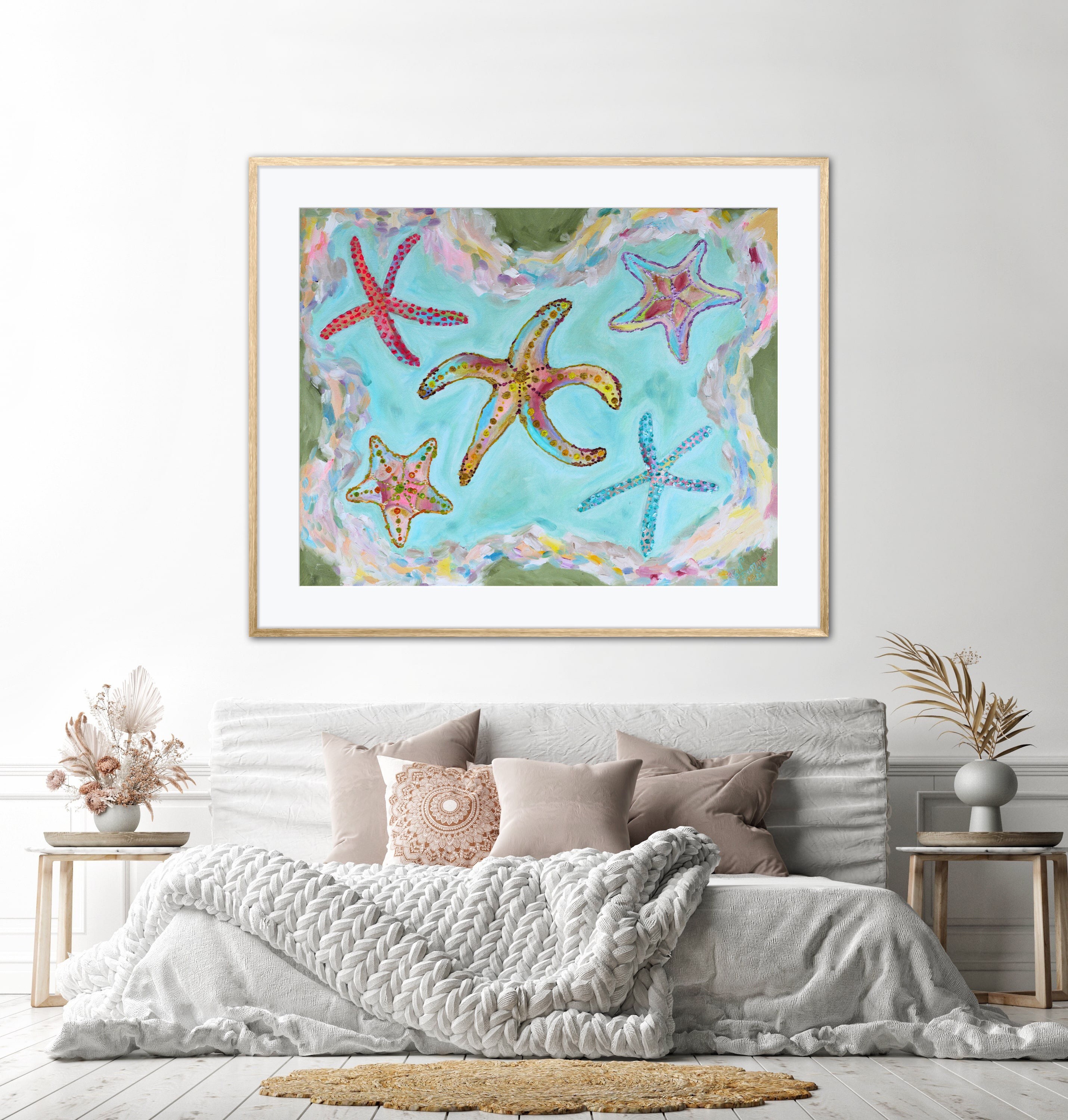 Starfish Tide Pool Fine Art Print Oil Painting Whimsical Colorful Ocean ...