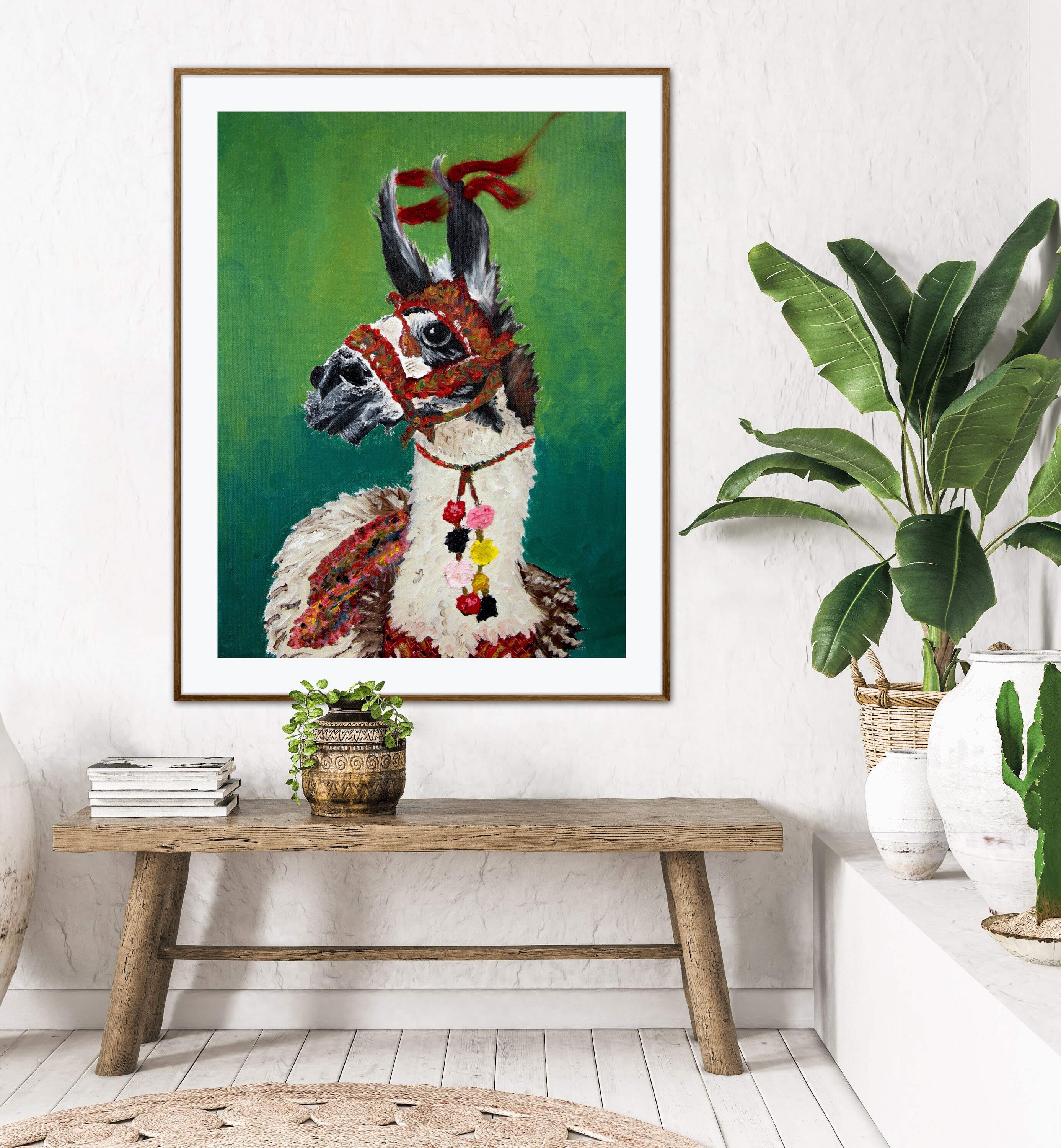 Peruvian Llama Pom Pom Tassels Fine Art Print of Oil Painting, Alpaca ...