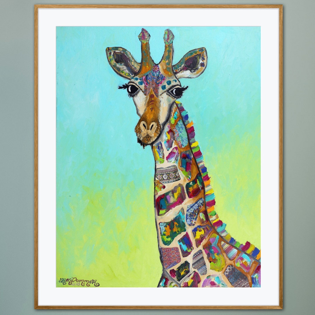 Boho Giraffe Fine Art Print of Oil Painting Colorful Spots Abstract ...