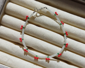 Seed Bead Cherry Bracelet, Cherry Fruit Bracelet, Beaded Cherry ...