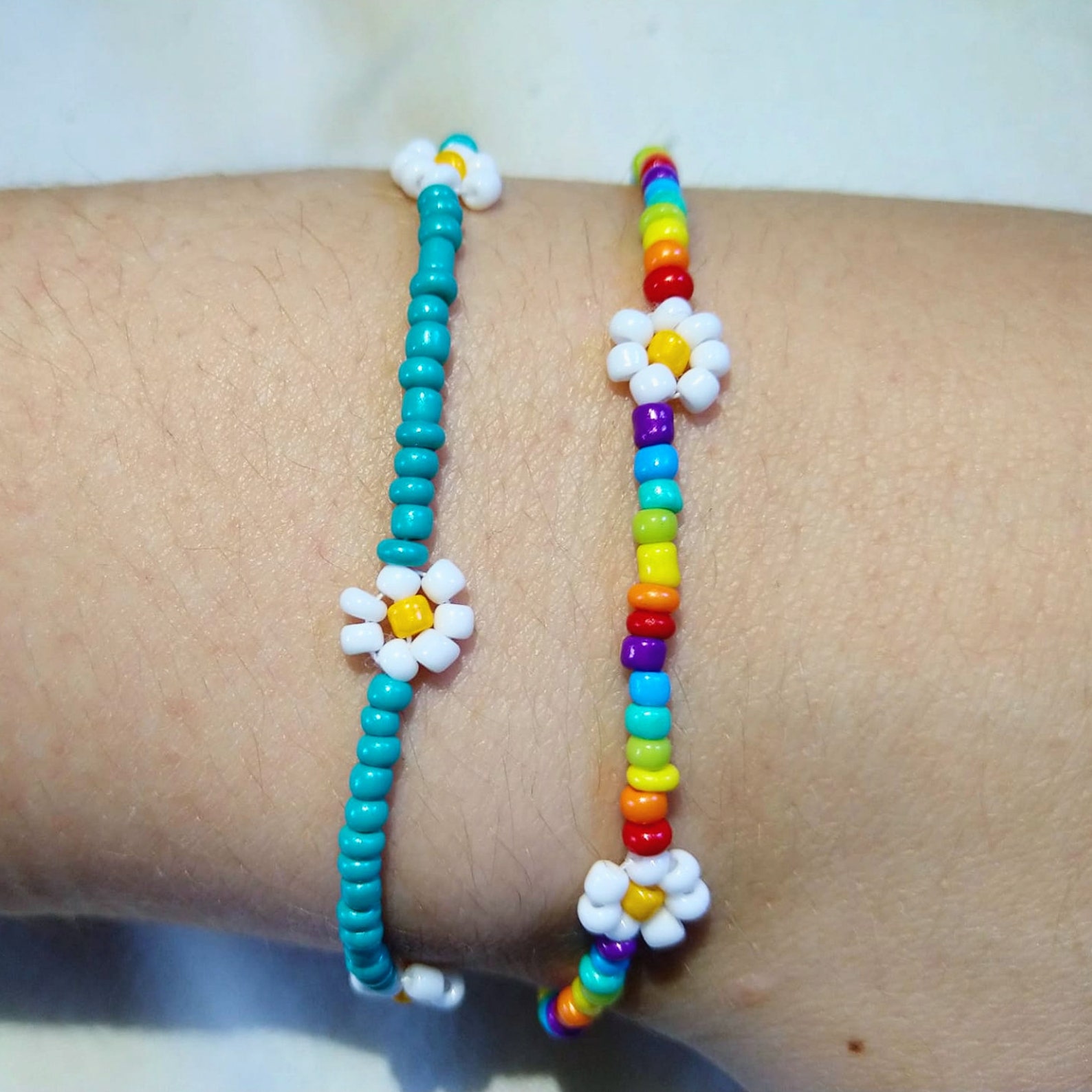 Daisy Bracelet Customisable, Flower Jewellery, White Petals, Seed Bead ...