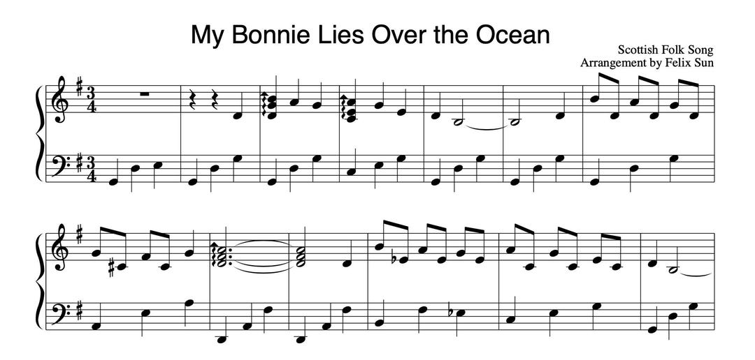 My Bonnie Lies Over the Ocean (piano Sheet Music) - Scottish Folk Song ...