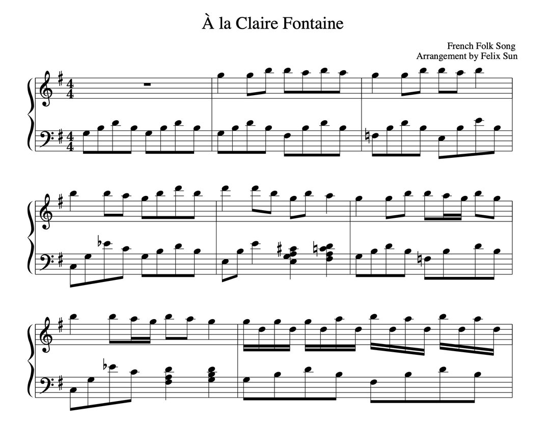 À La Claire Fontaine (french Folk Song) - Piano Sheet Music - Digital ...