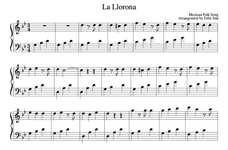 La Llorona - Beautiful Mexican Folk Song (piano Sheet Music - Easy ...