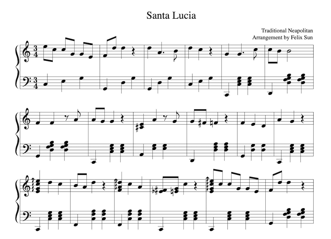 Santa Lucia (piano Sheet Music) - Beautiful Neapolitan Folk Song ...