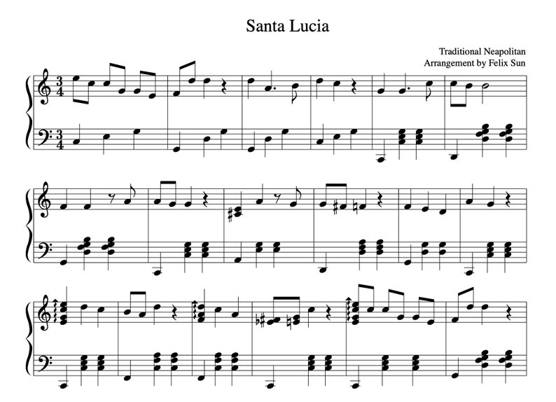 Santa Lucia (piano Sheet Music) - Beautiful Neapolitan Folk Song ...