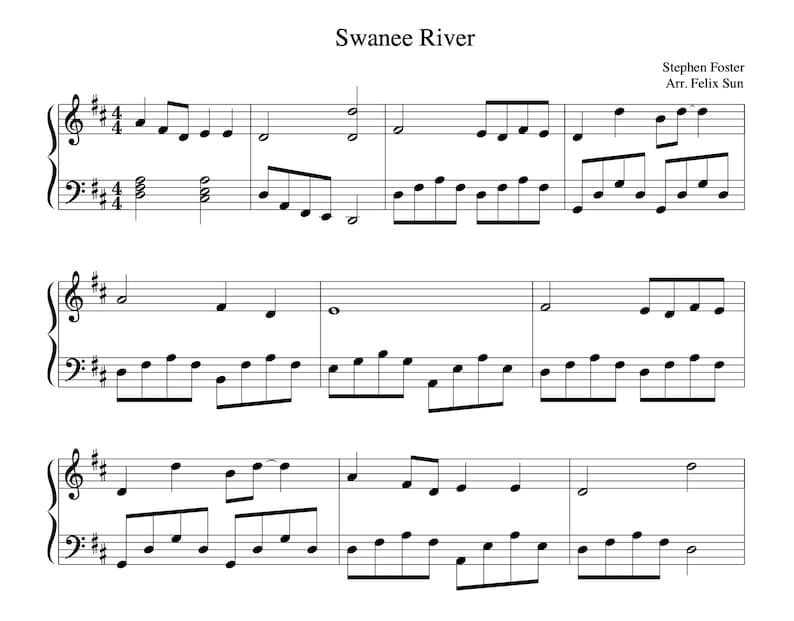Swanee River (piano Sheet Music) - Beautiful Easy Arrangement - Digital ...