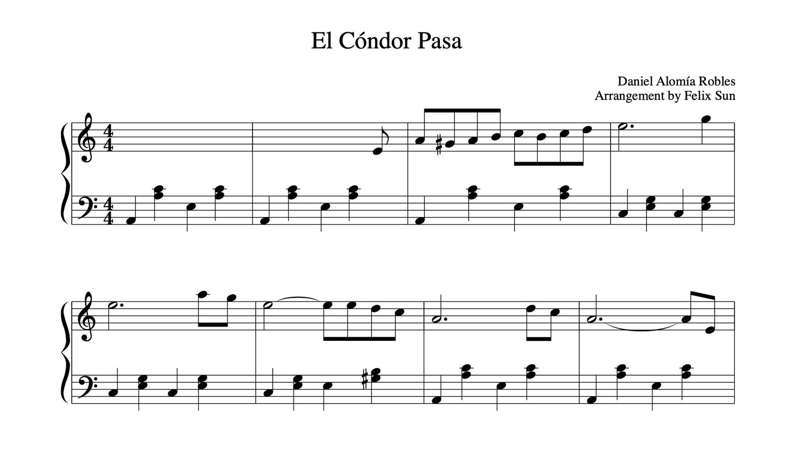 El Cóndor Pasa (piano Sheet Music) – Beautiful Easy Piano Solo ...