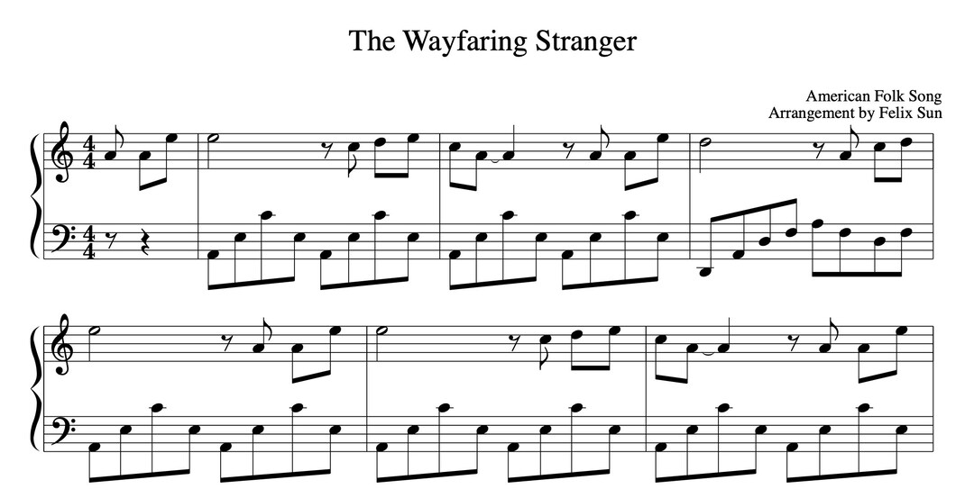 The Wayfaring Stranger Piano Sheet Music Digital Download Etsy
